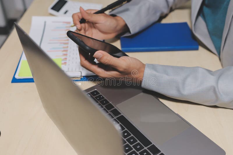 Working from Home, Closeup Business Woman Using Laptop Computer and ...