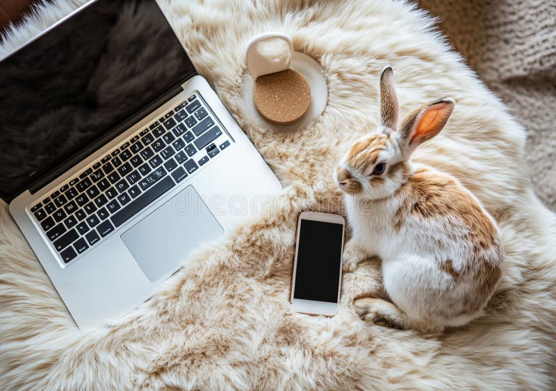 Working from Home is Illustrated through a Laptop and Rufus Rabbit ...