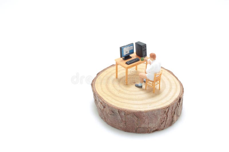 Working from Home, the Mini Figure is Working Stock Image - Image of ...