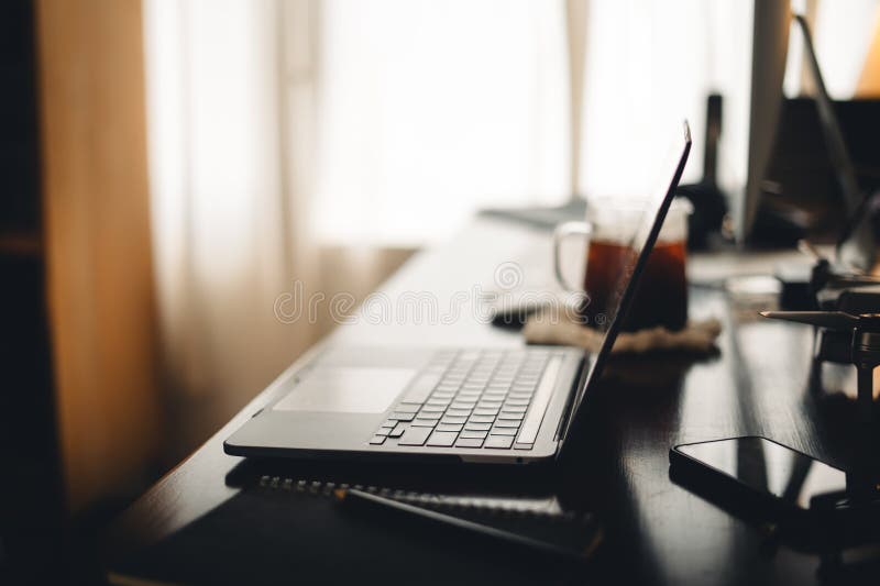 Working at Home Office Hand on Keyboard Close Up Stock Photo - Image of ...