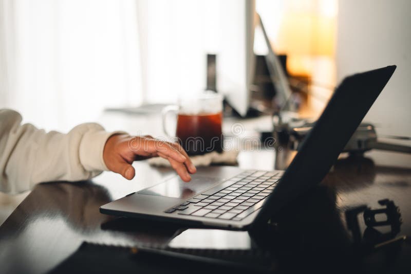 Working at Home Office Hand on Keyboard Close Up Stock Photo - Image of ...
