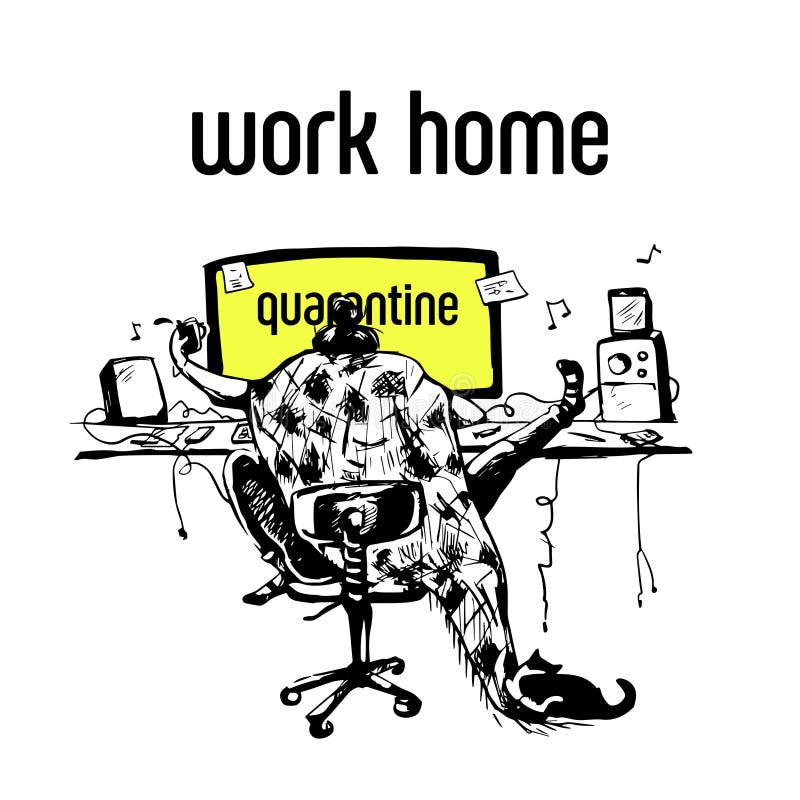 Working at Home in Quarantine. Telework Freelancer Working on Laptop ...