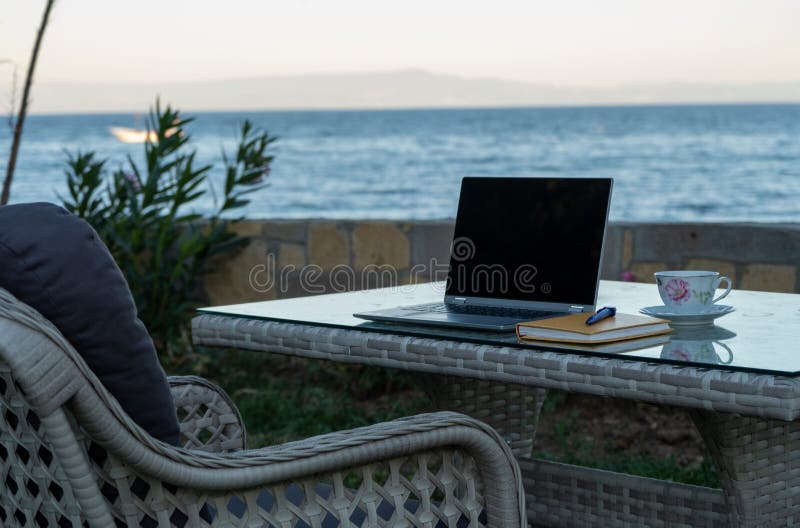 Professional Working Remote on Holiday Stock Photo - Image of notepad ...