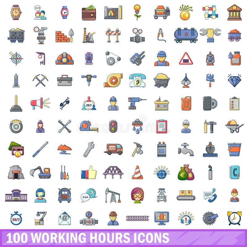 100 Working Hours Icons Set, Cartoon Style Stock Vector - Illustration ... 100 Working Hours Icons Set, Cartoon Style Stock Vector - Illustration ...