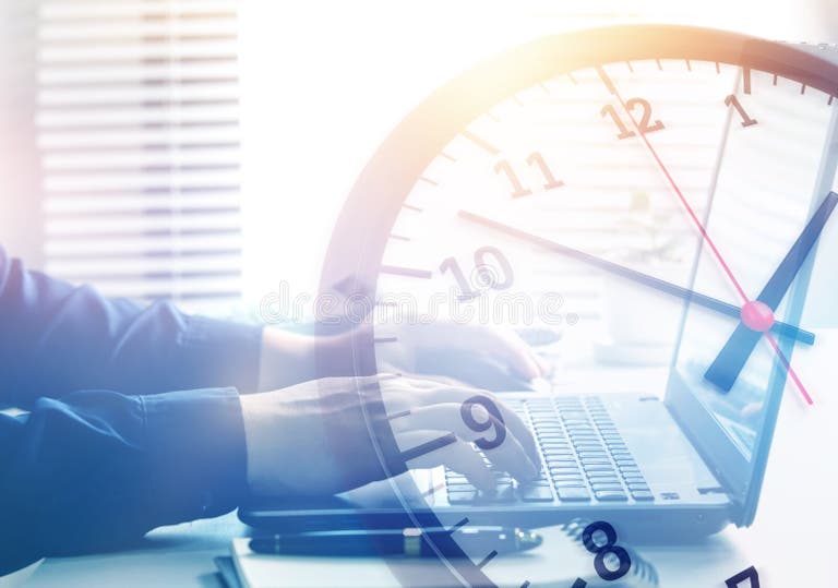 Working Hours and Working Overtime. Employee Typing on Computer with a ...