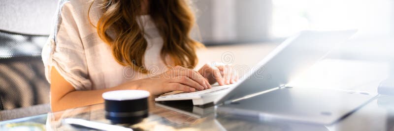 Working on Hybrid Laptop at Desk Stock Image - Image of saucer ...