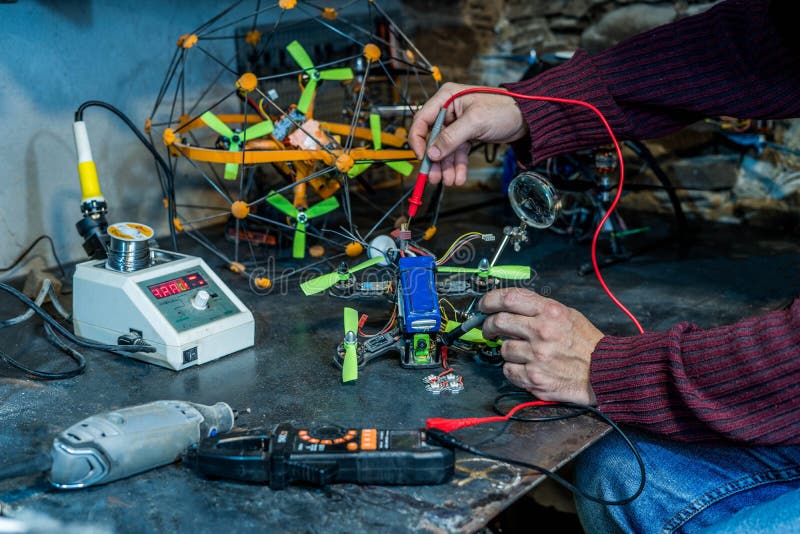 Working in an Industrial Electronics Workshop for Drones Stock Photo ...