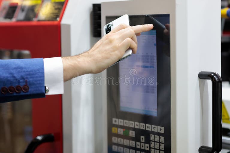 Working with Industrial Touch Screen Control Panel Stock Image - Image ...