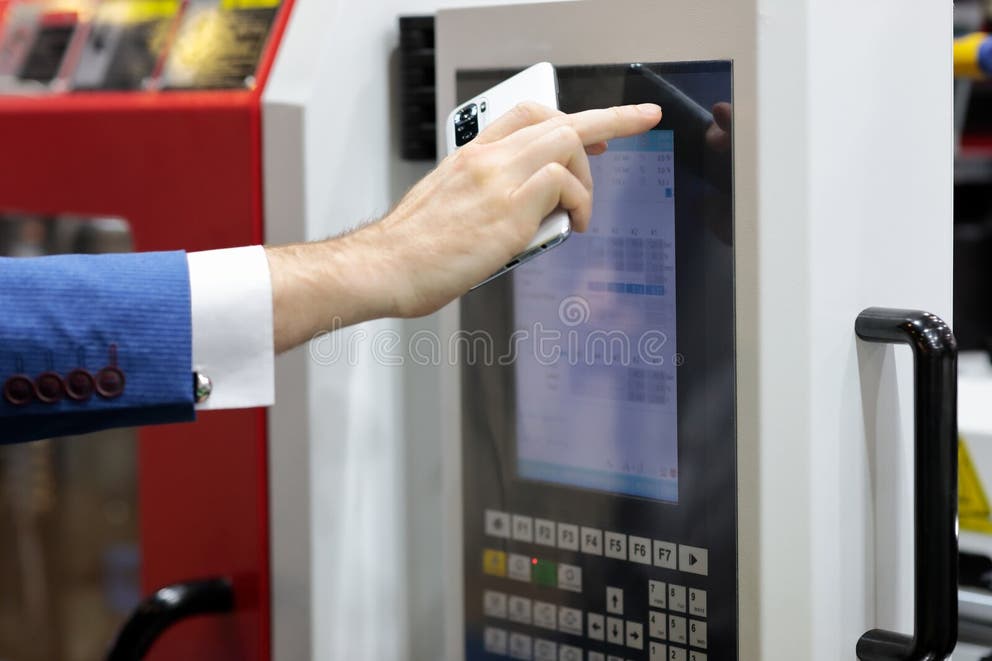 Working with Industrial Touch Screen Control Panel Stock Image - Image ...