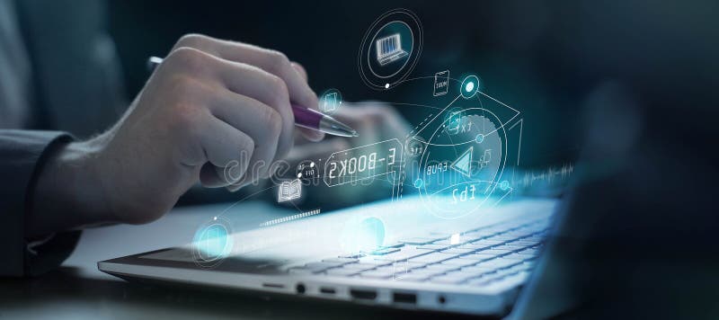 Working with Infographics about E-books and Modern Devices Stock Image ...