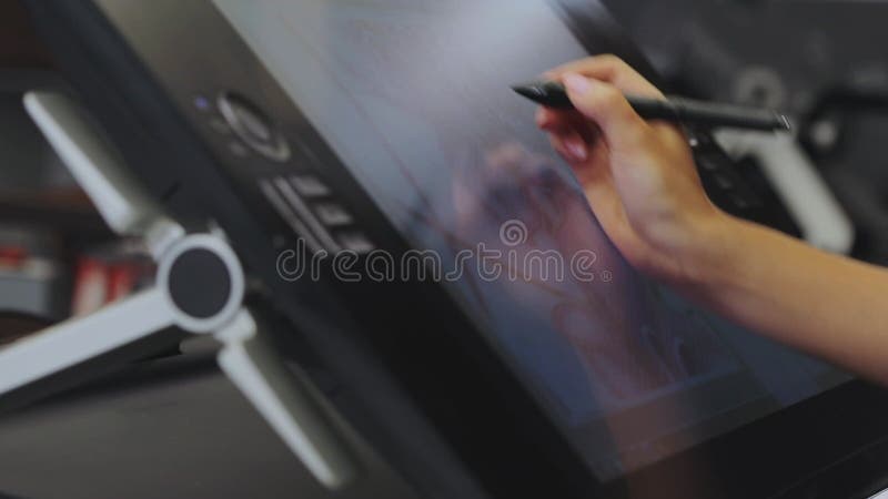 Working with Interactive Pen Display. Drawing on a Graphics Tablet. the ...