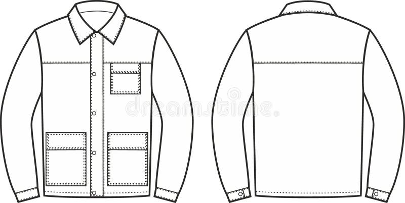 Working Jacket Flat Sketch. Work Wear Apparel Design. Front and Back ...