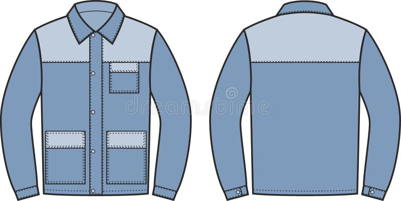 Working Jacket Flat Sketch. Work Wear Apparel Design. Front and Back ...