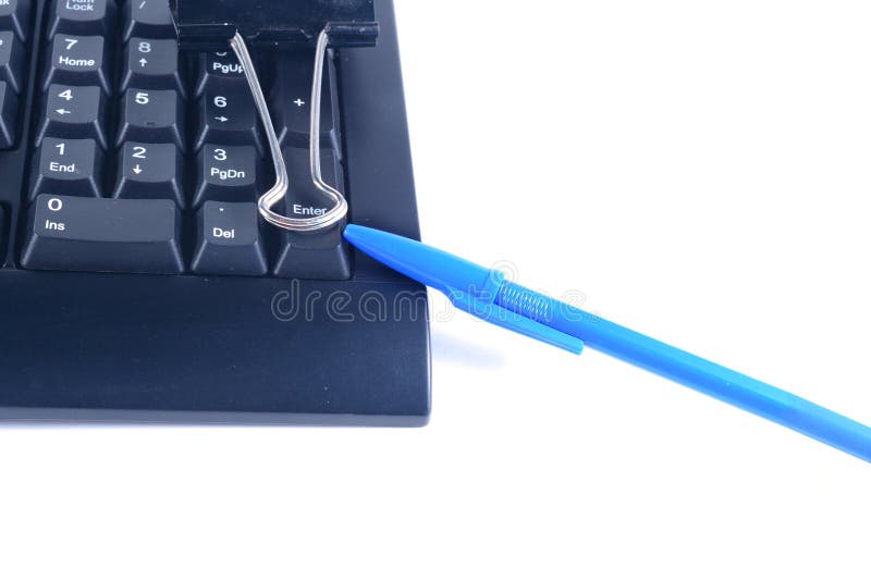 Working with Keyboard,a Pen Point To Enter Stock Image - Image of ...