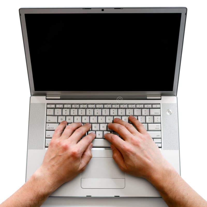 Top View of Hands Typing on Computer Laptop on White Isolated ...