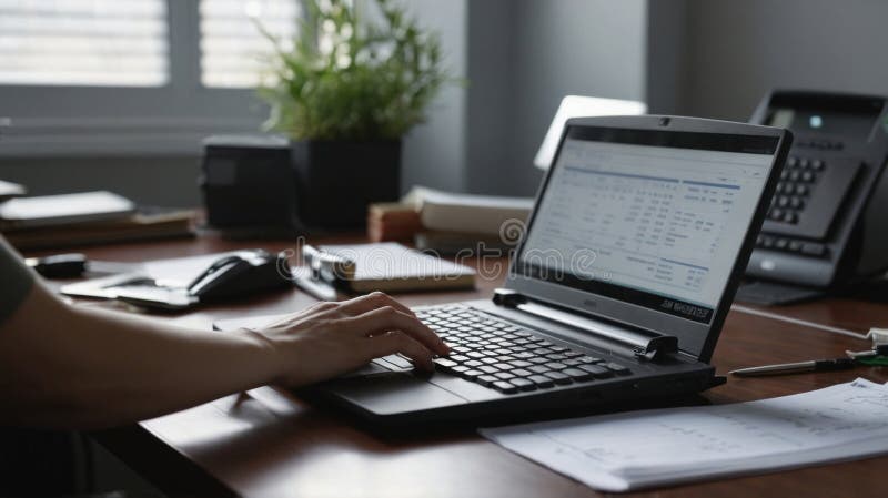 Working on Laptop Computer at Desk Stock Illustration - Illustration of ...