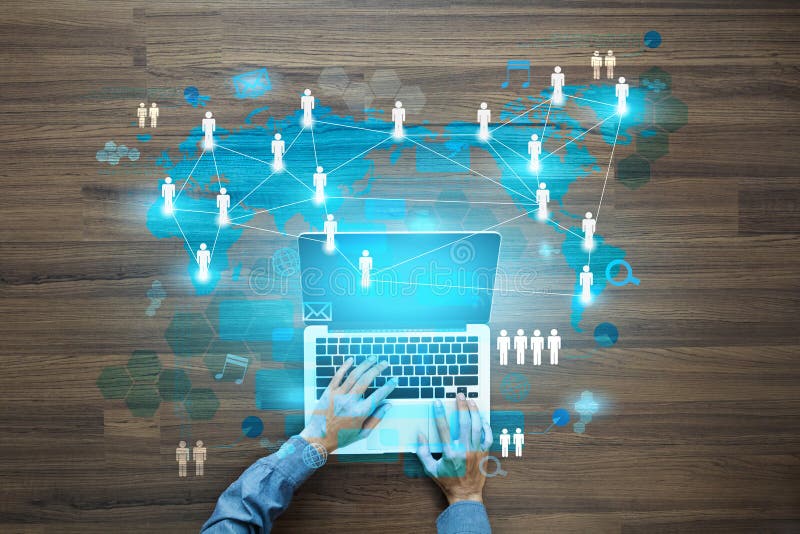 Working on Laptop Computer PC with Modern Technology Stock Illustration ...