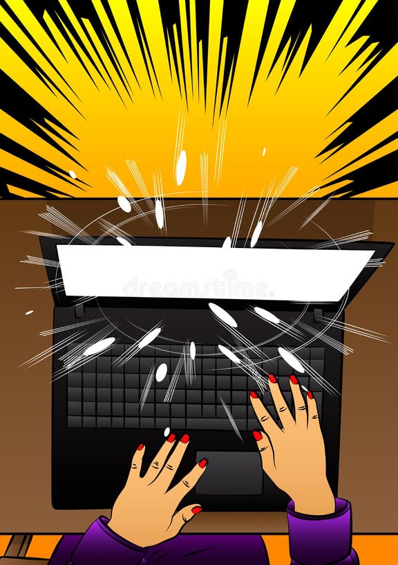 Working on a Laptop Computer from Top View. Stock Vector - Illustration ...