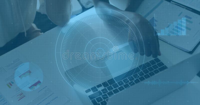 Working on Laptop, Hands Interacting with Data Charts and Animation ...