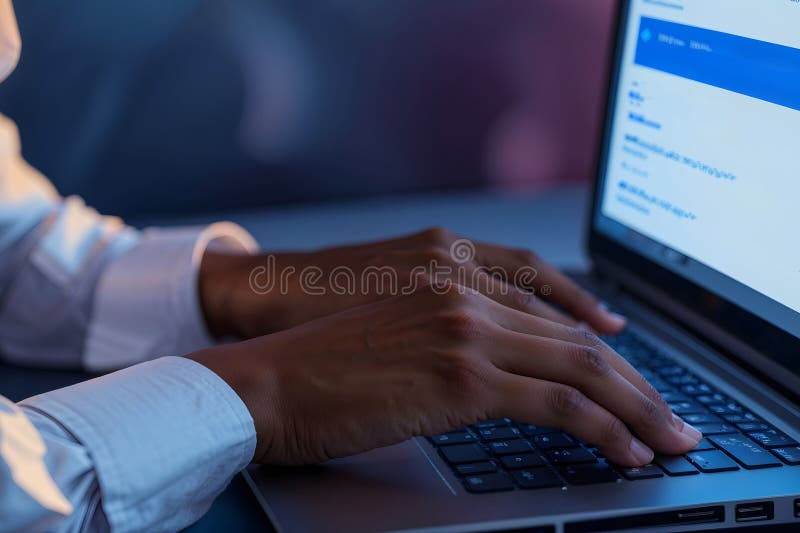 Working with a Laptop.Human Hands on the Laptop Keyboard Stock ...