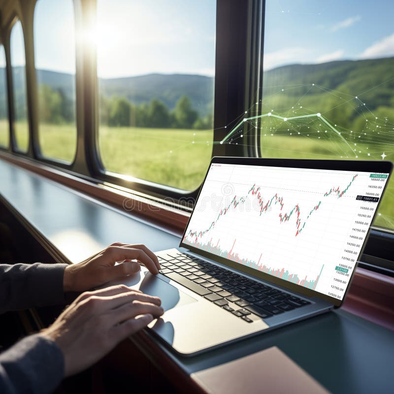 Digital Nomad Work Inside the Train and View of Landscape through Windows. Stock Illustration ...