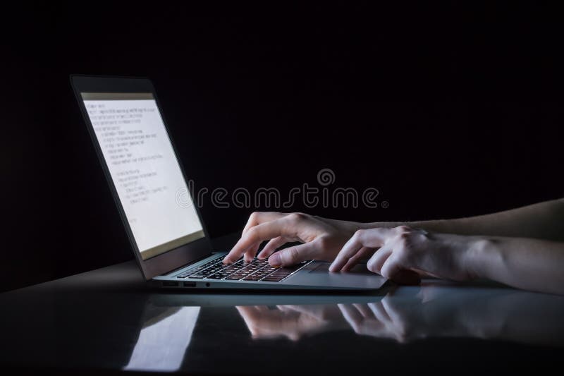 Working at Laptop Pc at Night Stock Photo - Image of close, hands ...