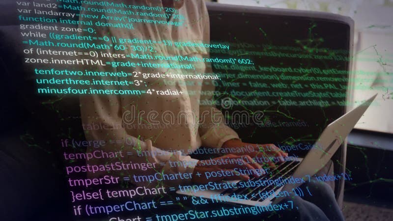 Working on Laptop, Person Viewing Animation of Computer Code in Office Environment Stock Footage ...