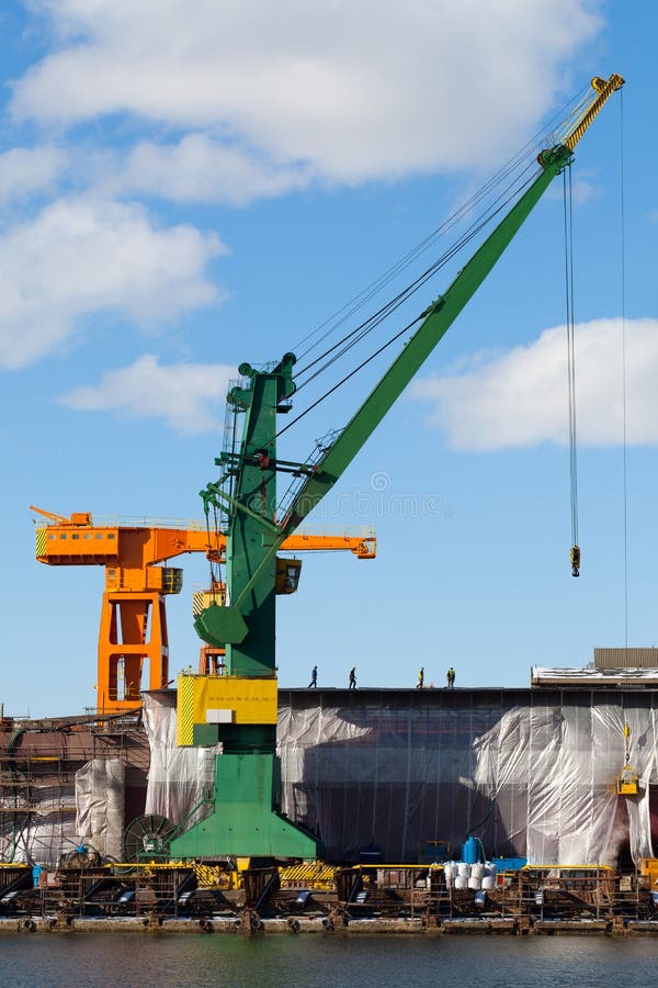 Shipyard Cranes and Construction of Ship Stock Image - Image of float ...