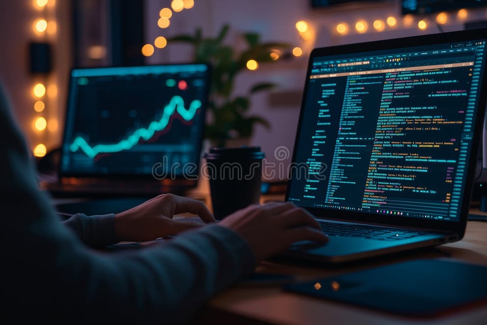 Working Late on Computer Screen Stock Illustration - Illustration of ...