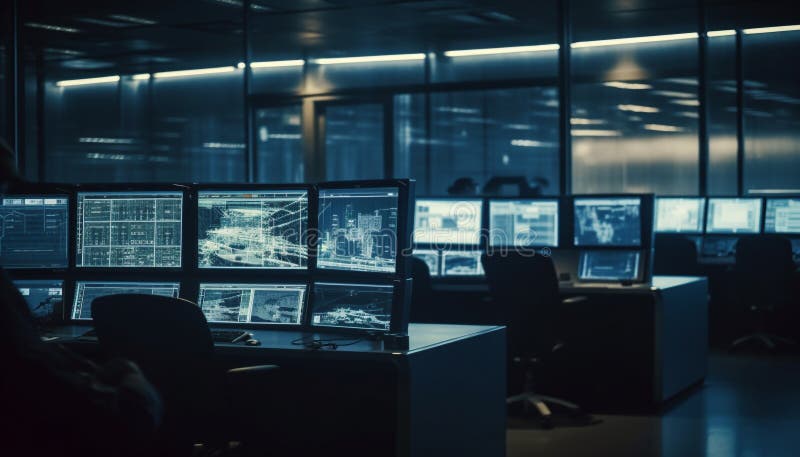 Working Late at Modern Office, Analyzing Data for Corporate Business ...