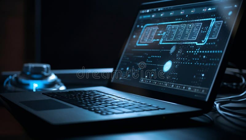 Working Late, Modern Office Illuminated by Computer Generated by AI ...