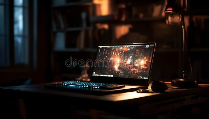 Working Late at Modern Office, Illuminated by Computer Generated by AI ...