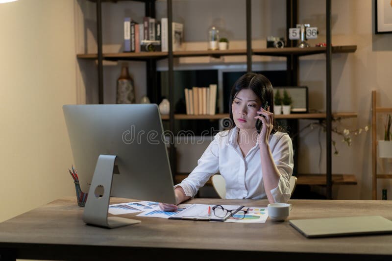 Working Late into the Night at Home Stock Image - Image of business ...