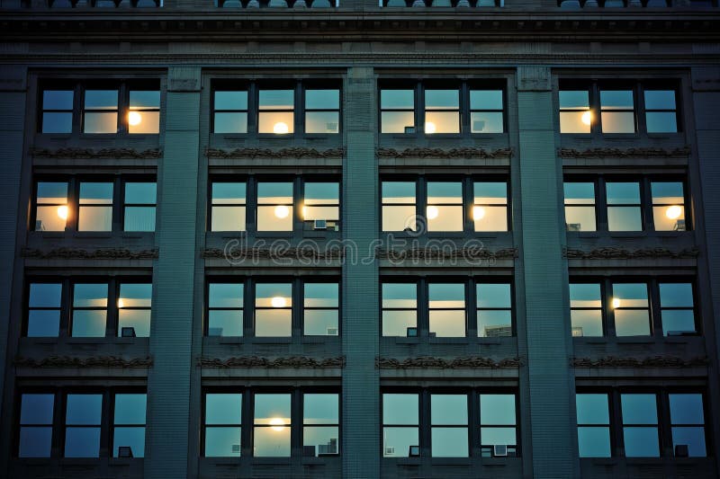 Working Late: Office Building Windows at Night Stock Photo - Image of ...