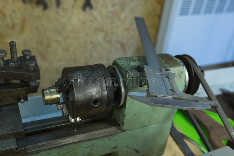 Working on a Lathe. the Machine is Ready for Work Stock Image - Image ...