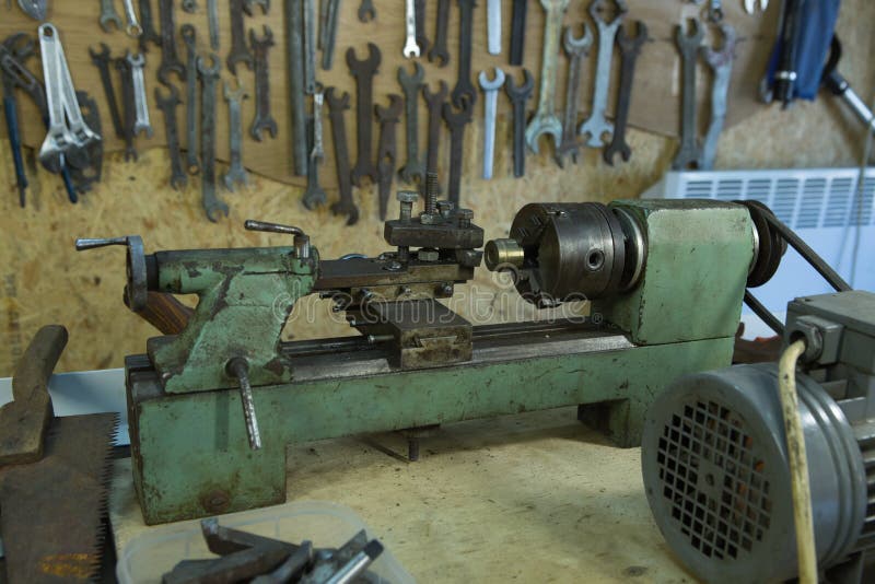 Working on a Lathe. the Machine is Ready for Work Stock Image - Image ...