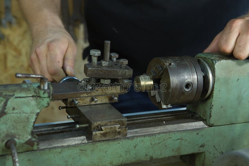 Working on a Lathe. the Machine is Ready for Work. the Mechanism is at ...