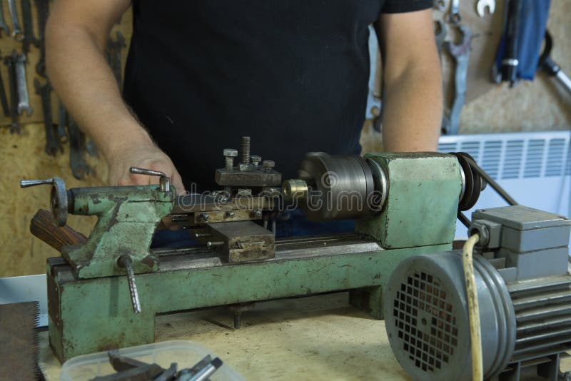 Working on a Lathe. the Machine is Ready for Work. the Mechanism is at ...