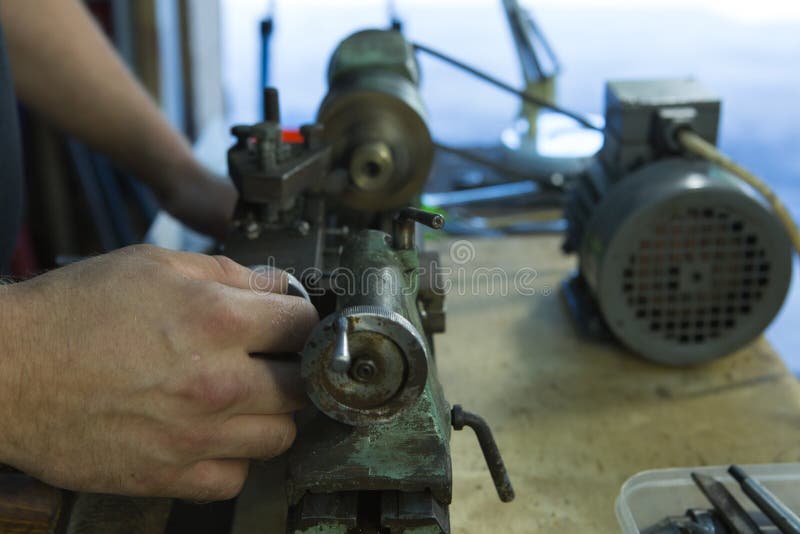 Working on a Lathe. the Machine is Ready for Work. the Mechanism is at ...