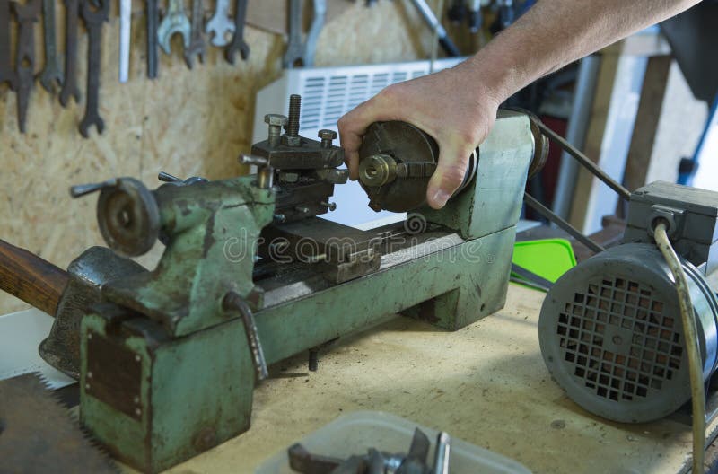Working on a Lathe. the Machine is Ready for Work. the Wizard Checks ...