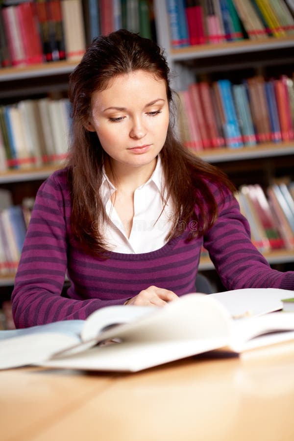 Working in library stock image. Image of beautiful, page - 17572447