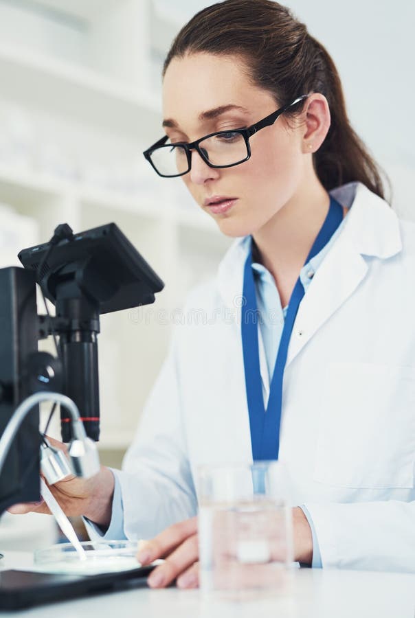 Working Like a Professional. a Focused Young Female Scientist Looking ...