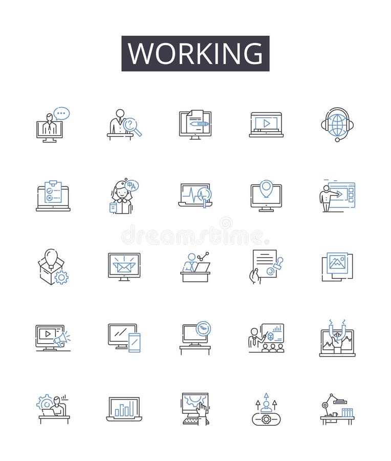 Working Line Icons Collection. Laboring, Engaged, Employed, Occupied ...