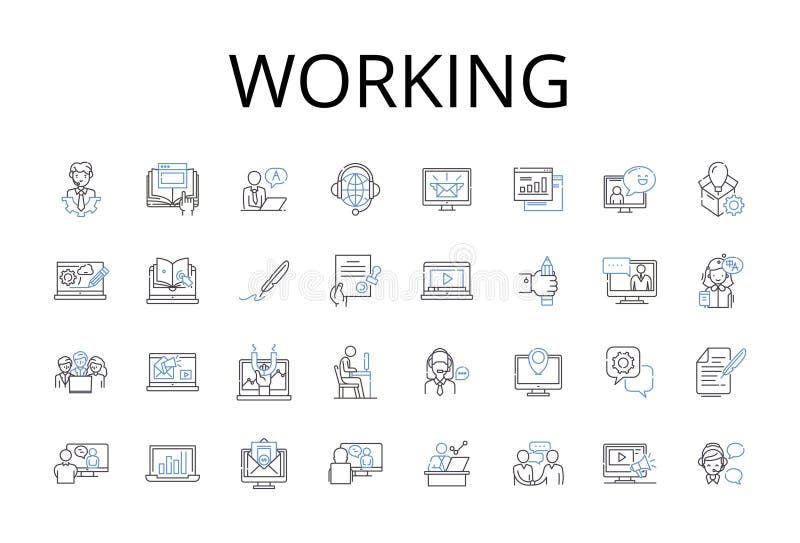 Working Line Icons Collection. Laboring, Engaged, Employed, Occupied ...