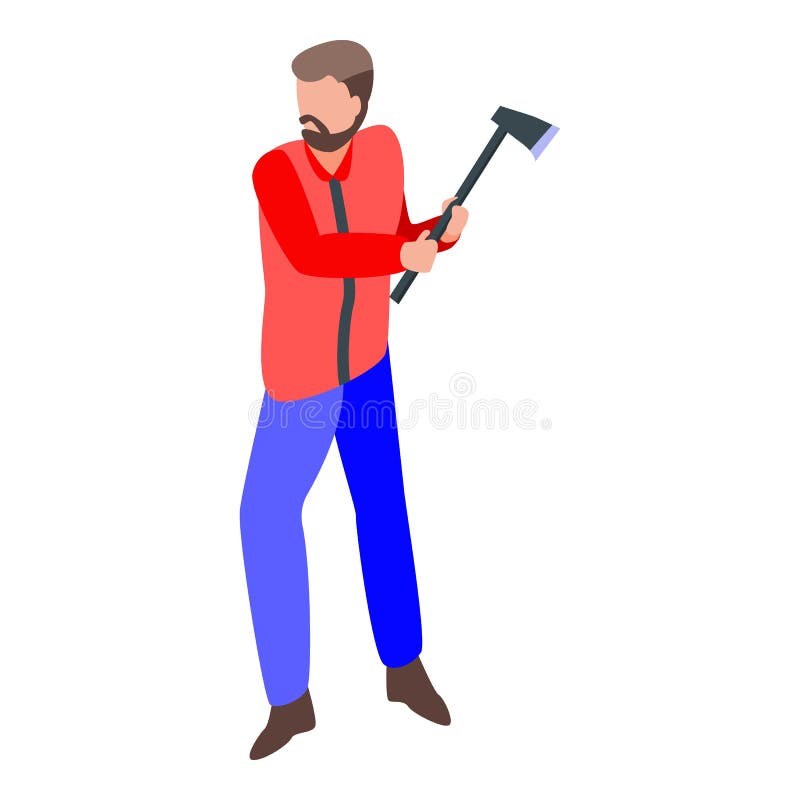 Working Lumberjack Icon, Isometric Style Stock Vector - Illustration of ...