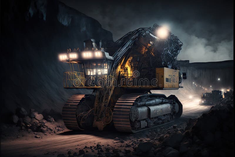 Working Machine in an Open Coal Mine at Night, Mining Industry Stock ...