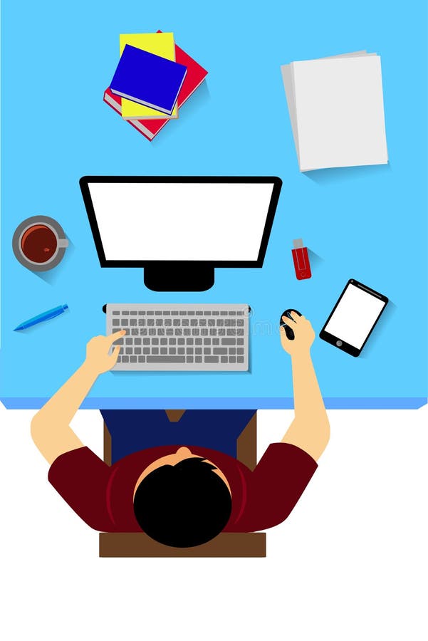 Working Man with Computer, from Top Stock Vector - Illustration of ...