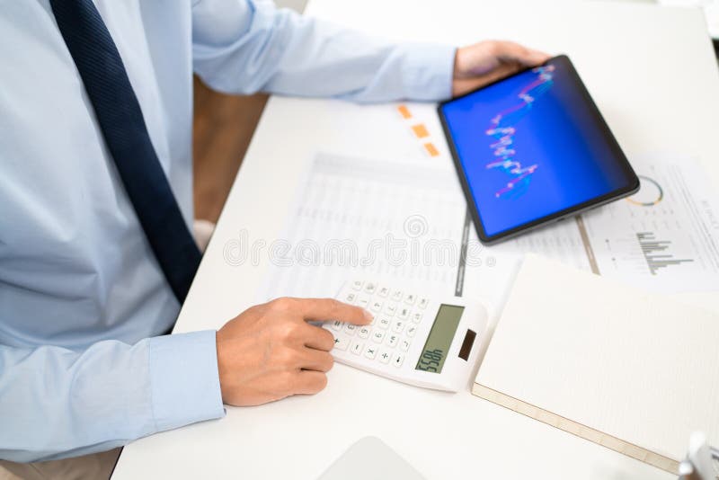 Working Man Conept the Office Man Holding Tablet and Pressing the ...