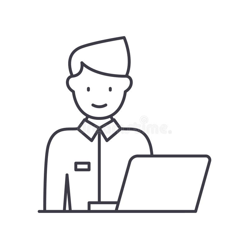 Working Man at Laptop Icon, Linear Isolated Illustration, Thin Line ...