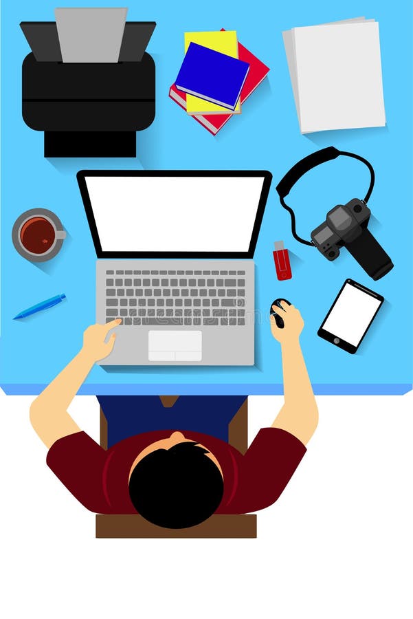 Working Man with Personal Computer, from Top Stock Vector ... Working Man with Personal Computer, from Top Stock Vector ...